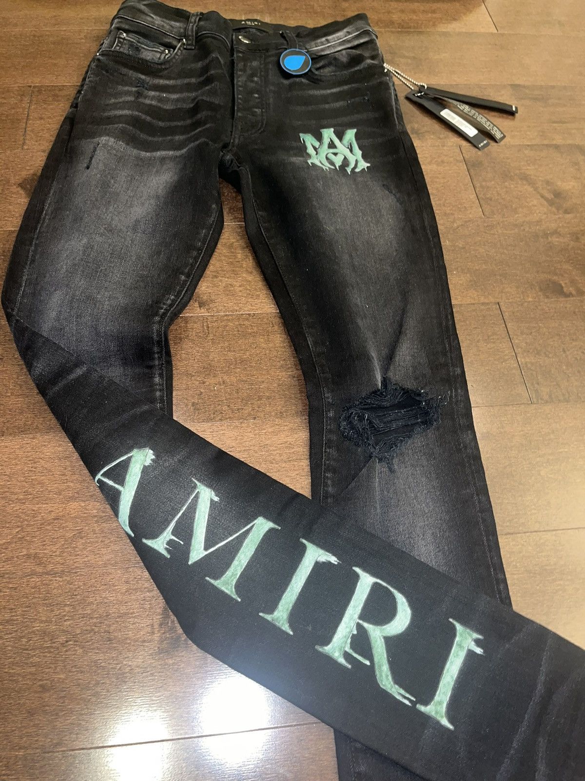 Amiri Amiri Watercolour Logo Jean Aged Black | Grailed