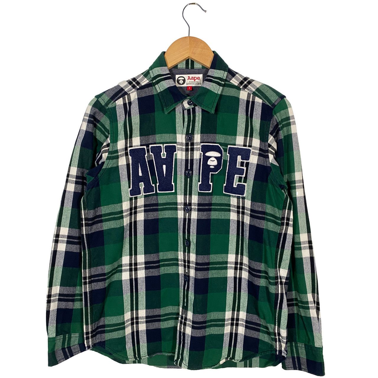 Aape Aape by A Bathing Ape Felt Logo Check Flannel Green / Blue | Grailed