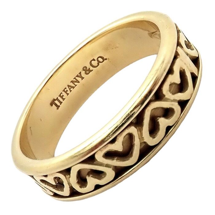 Tiffany & Co. 18k Yellow Gold Rotating Spinning Hearts Band Ring Sz 5 ...