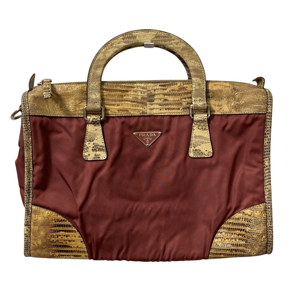 Prada Prada Prada Python Leather Nylon 2way Bag Leather Handbag DUTY ...
