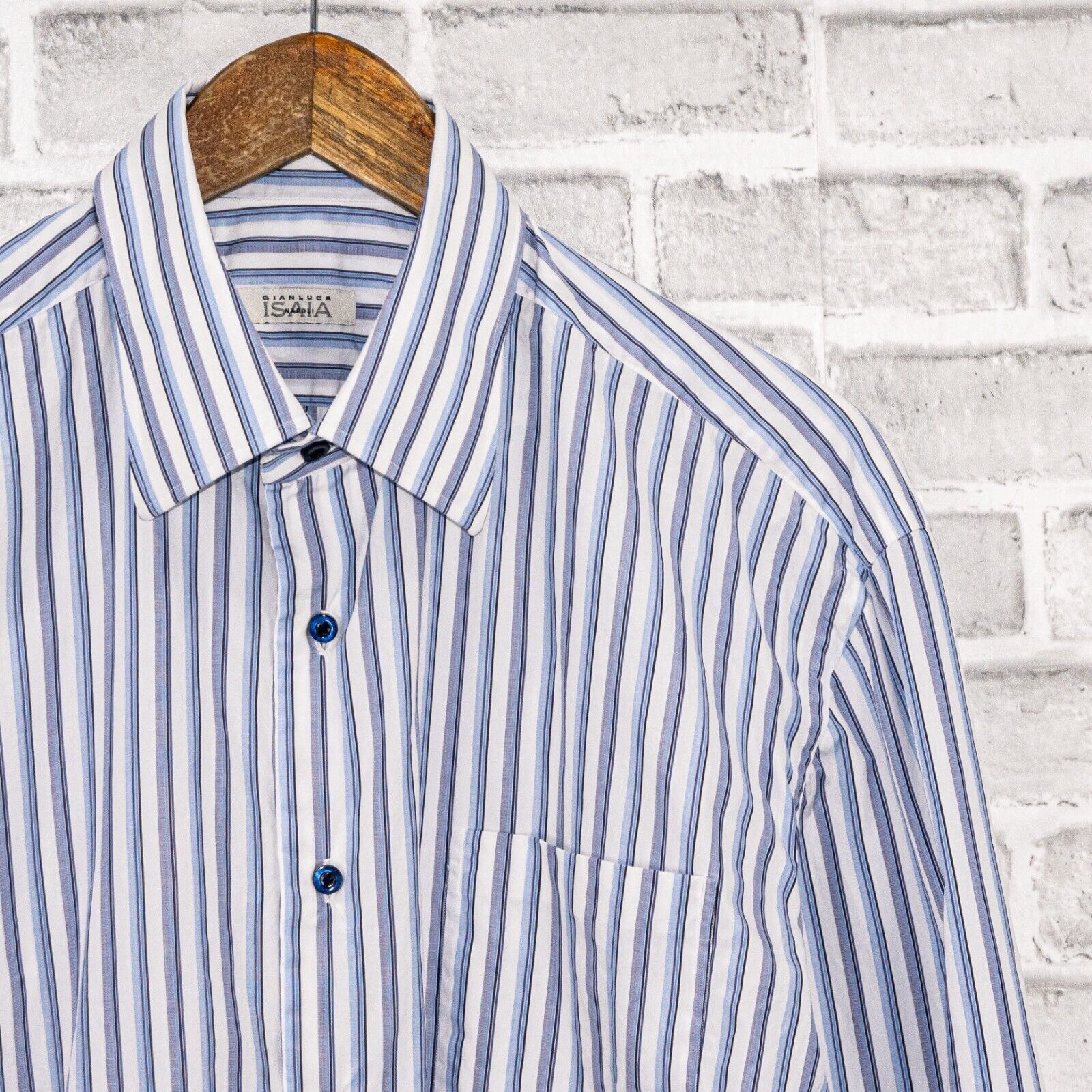 Isaia Gianluca ISAIA Napoli Button up Dress Shirt White blue | Grailed