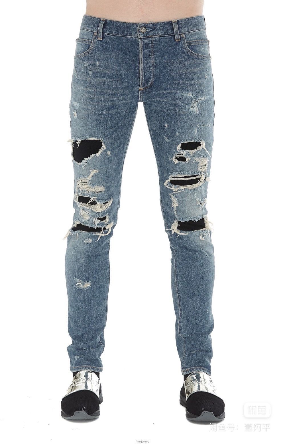 Balmain BALMAIN ripped-lined slim-fit stretch jeans size 29 | Grailed