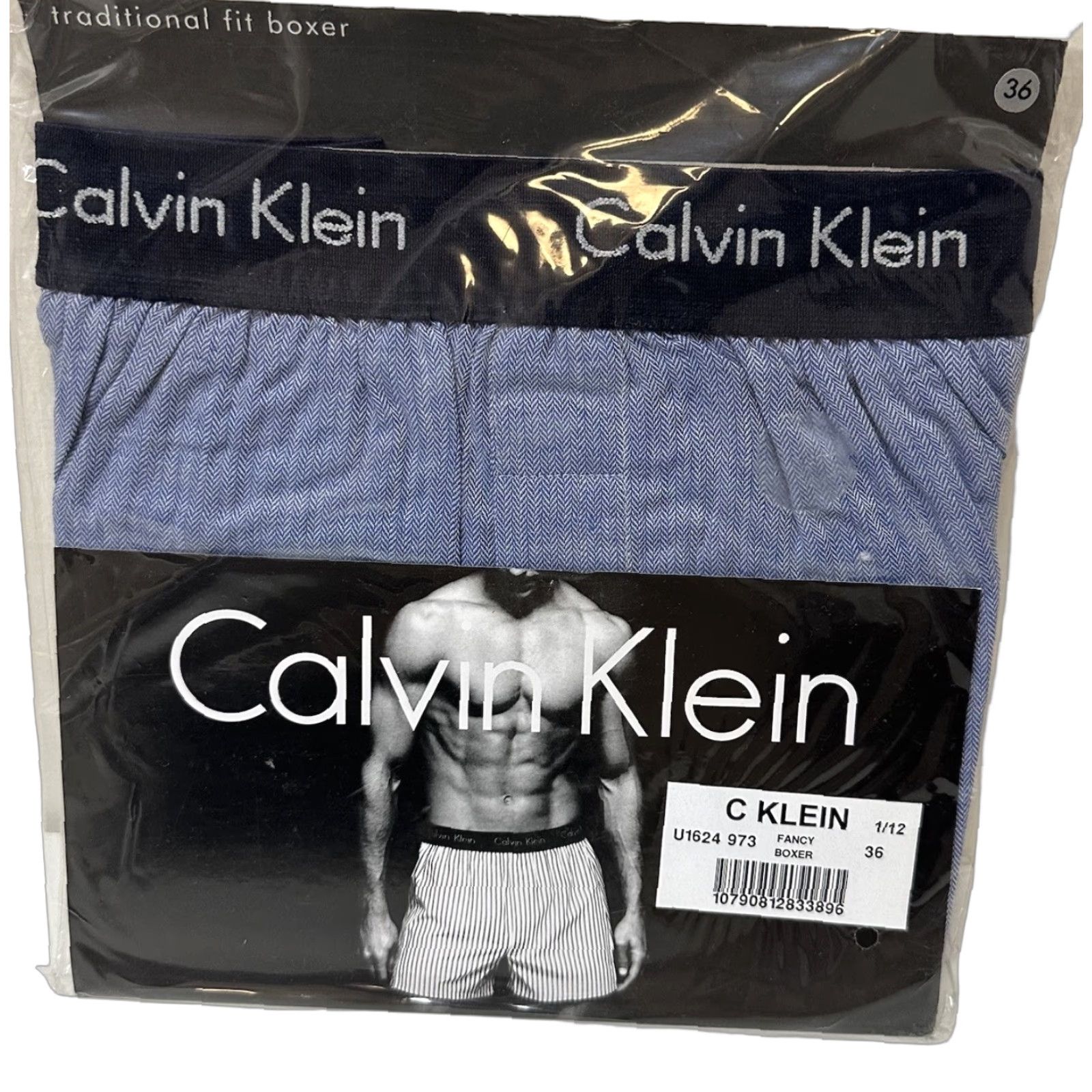 Calvin Klein Vintage 90's Calvin Klein Logo Trim Boxer Blue Herringbone ...