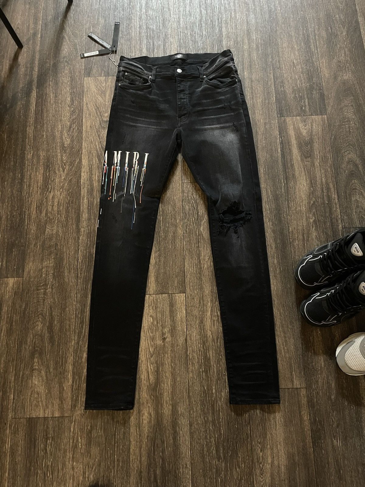 Amiri Amir Paint Drip Logo Jeans | Grailed