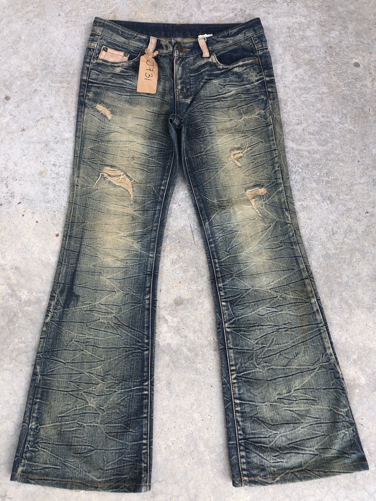 Japanese Brand Japanese Algate Flared Jeans Mud Wash Distressed Jeans ...