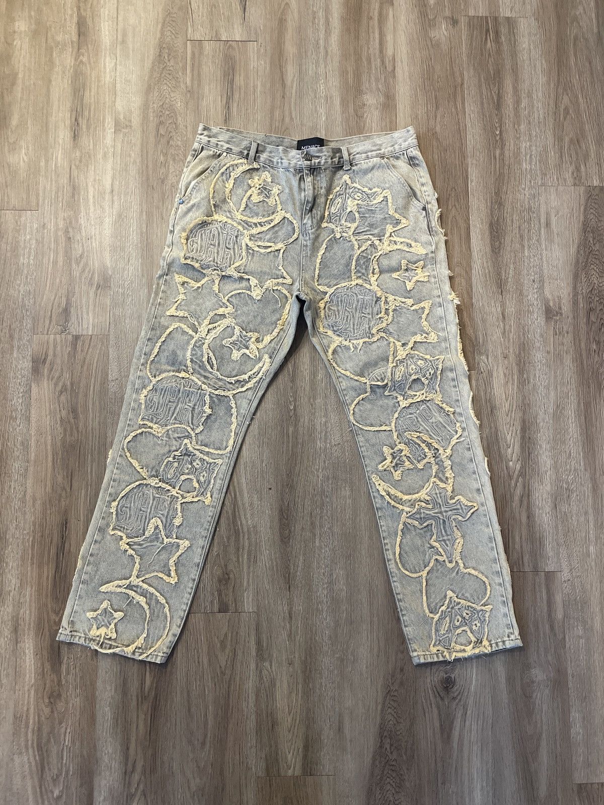 Menace Iconography Denim Patch Work Pants | Grailed