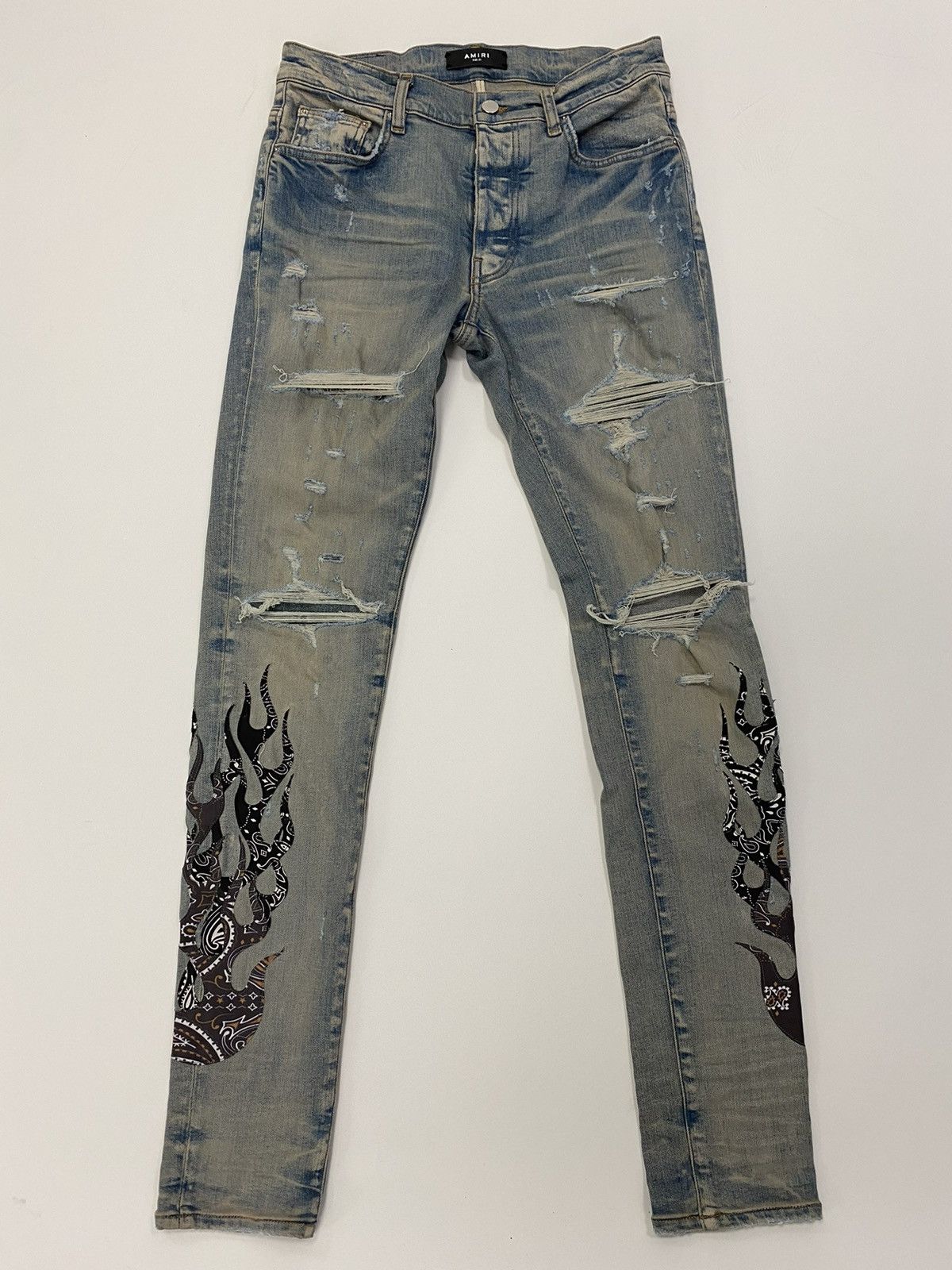 Amiri Amiri Flame Patch Blue Denim | Grailed