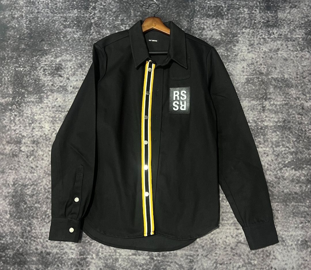 Raf Simons Raf Simons Black Leather Labeled Webbing Denim Shirt | Grailed