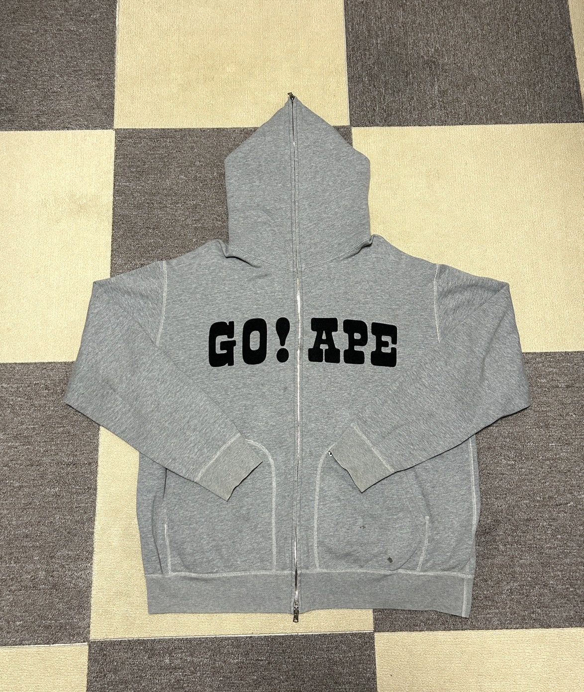 Bape Bape Gray GO! APE Logo Full Zip Hoodie | Grailed