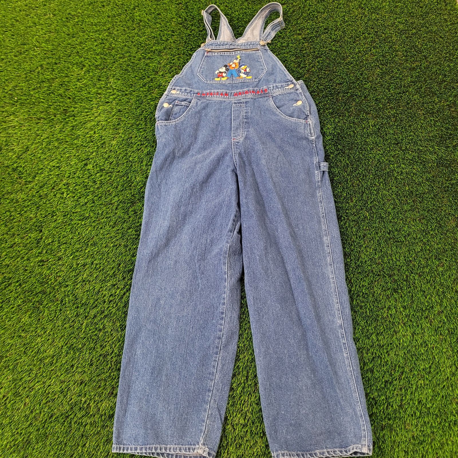 Disney Mickey Mouse Bib Denim Overall XL 18x31 Faded Blue Stonewash ...