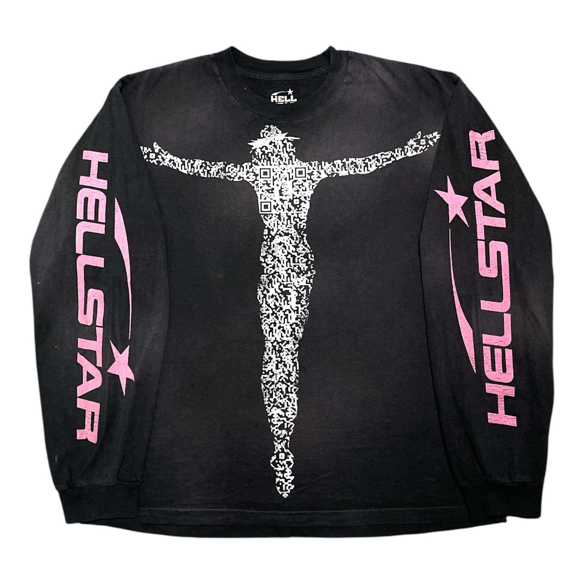 HELLSTAR QR Christ Long Sleeve Tee Shirt Washed Black | Grailed