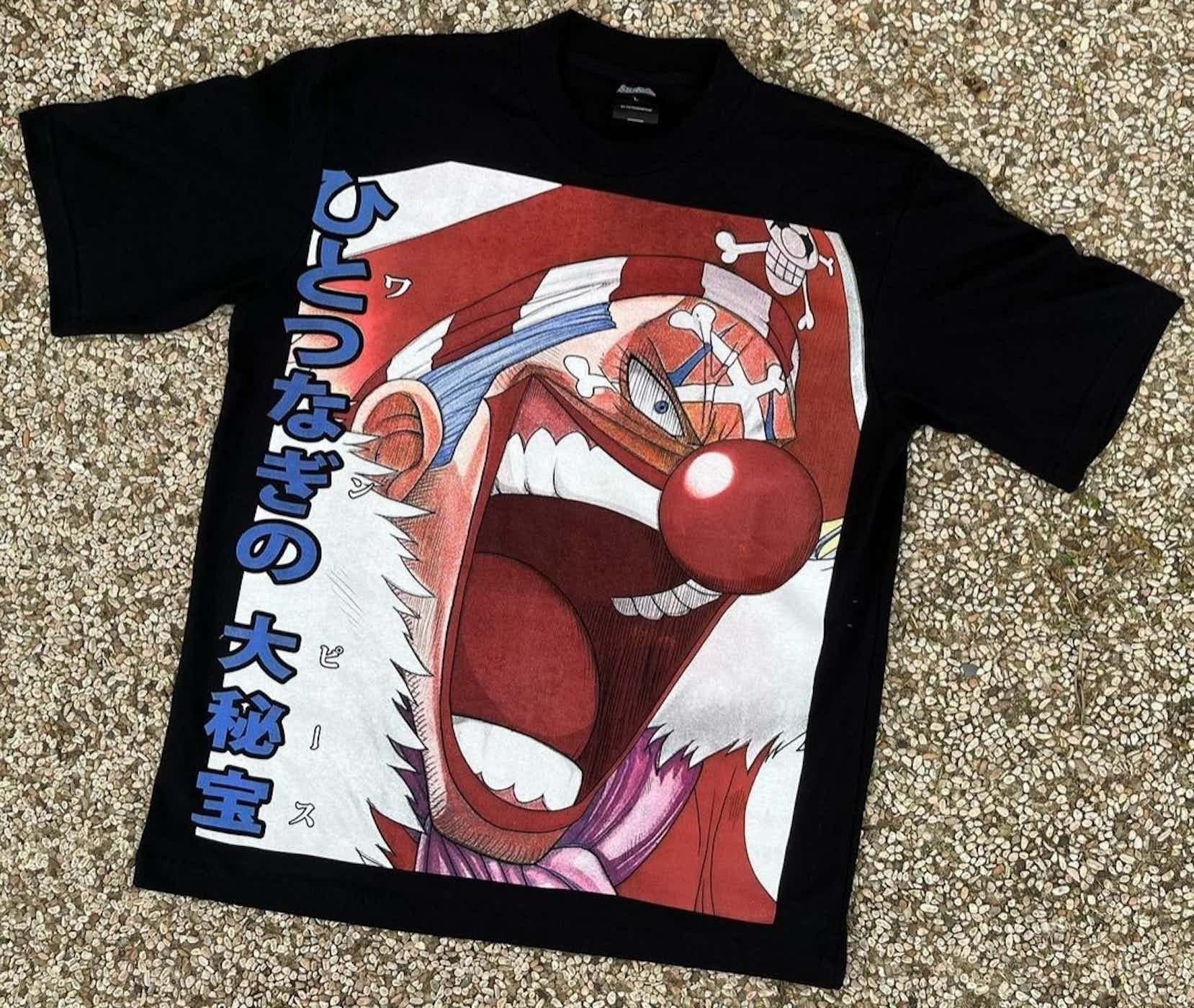 Anime × One Piece × Vintage Skaars Buggy “4 Emperors” One Piece Tee ...