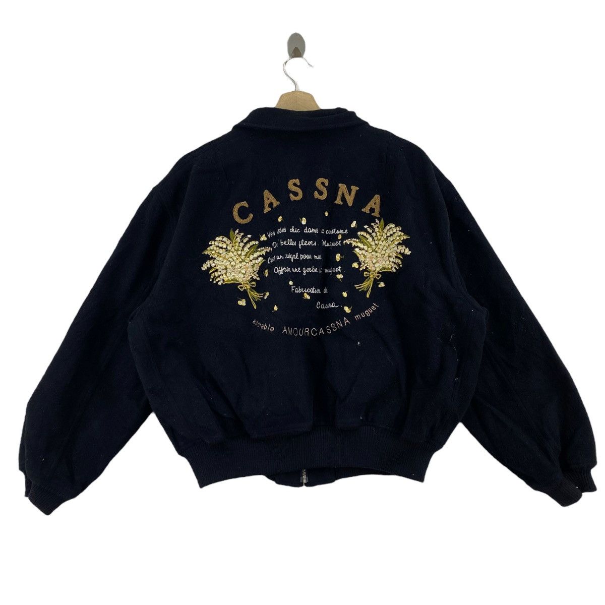 Bomber Jacket CASSNA Embroidered Brand With Flower Bouquet Black Bomber ...