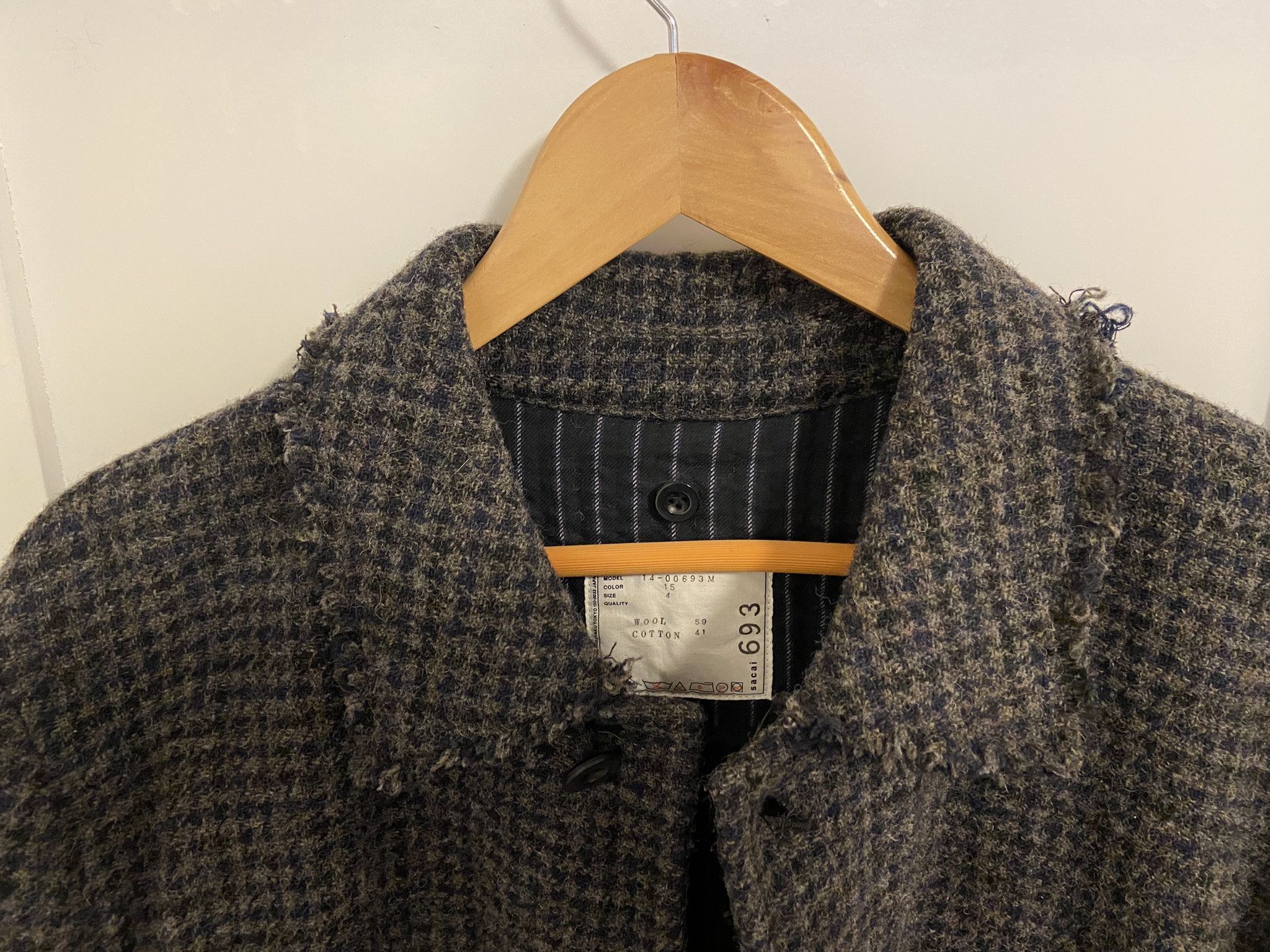 Sacai Tweed Check Overcoat 14-00693M | Grailed