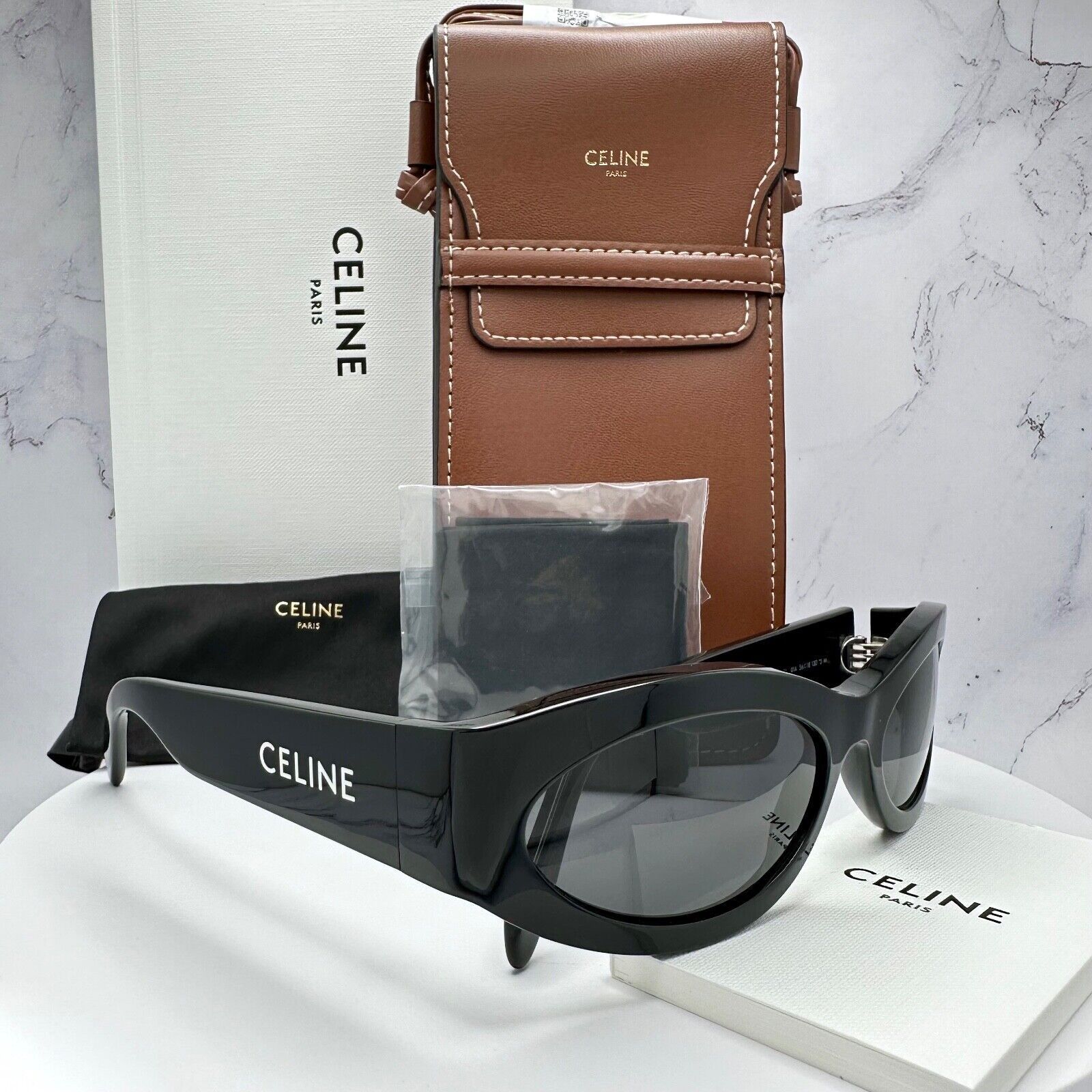 Celine Celine Monochroms Black Sunglasses Oval Wrap White Logo | Grailed