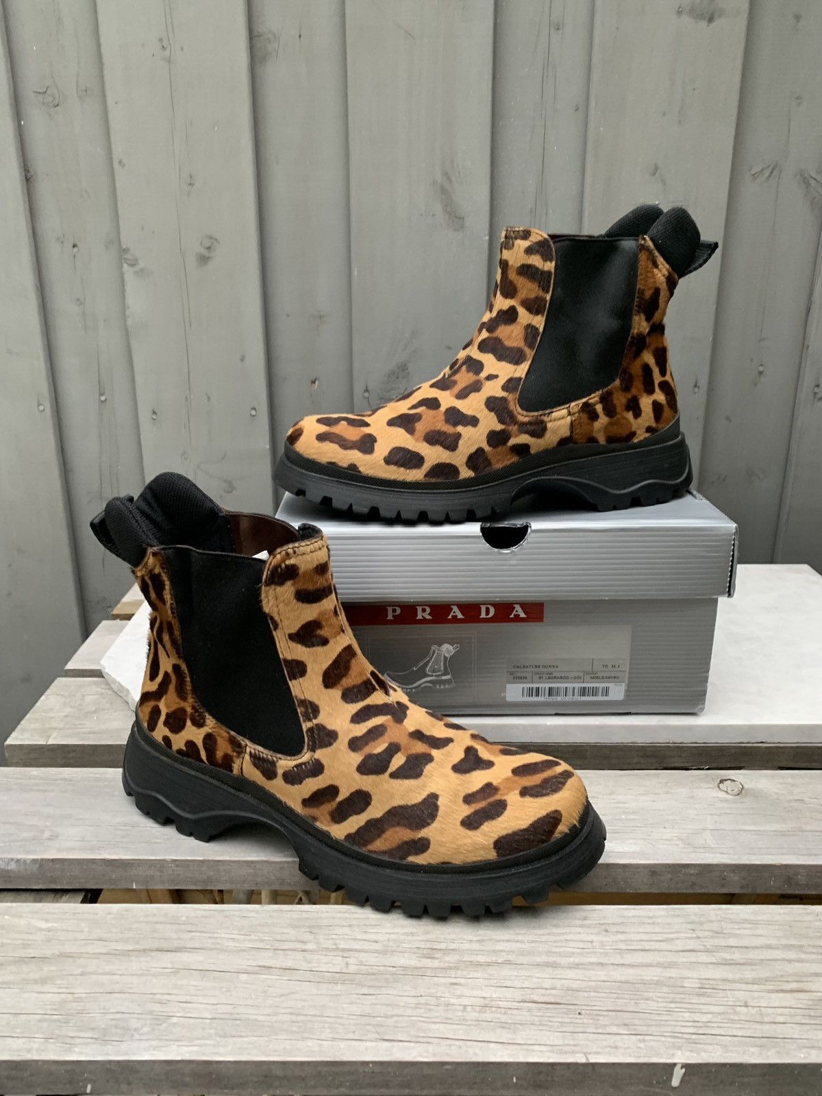 Designer × Prada Prada Leopard Print Boots Pony Hair Cheetah Bella ...