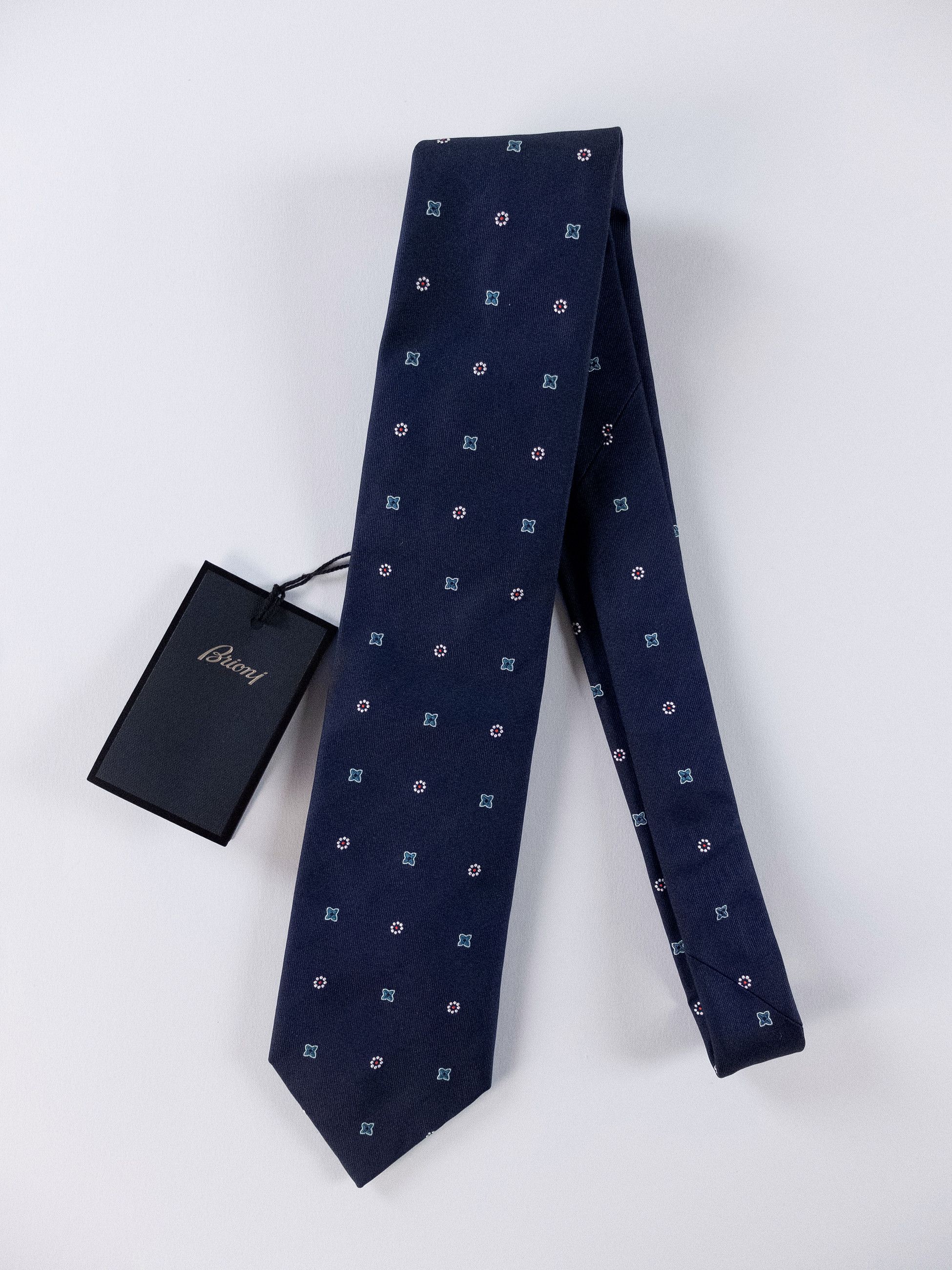 Brioni BRIONI hand made navy blue floral motif silk tie authentic | Grailed