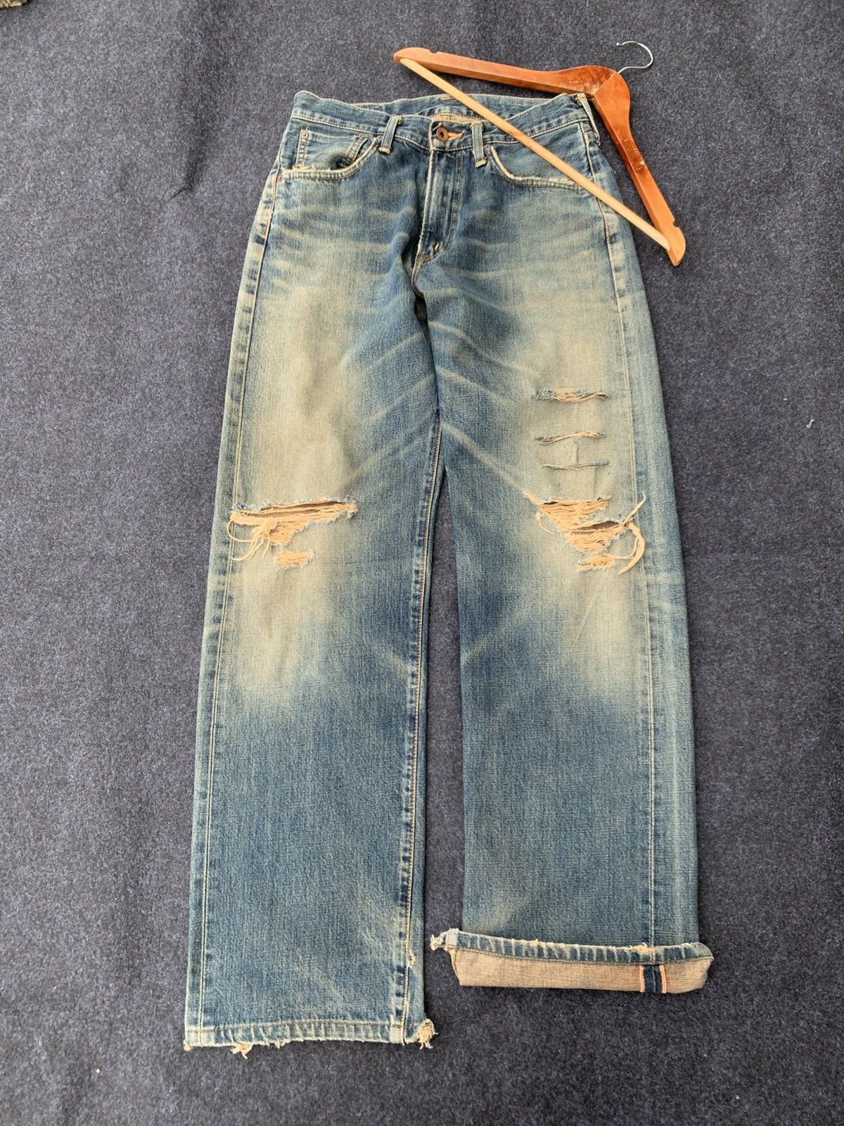 Edwin CRAZY DISTRESSED EDWIN 505X SELVEDGE FADE.(33) | Grailed
