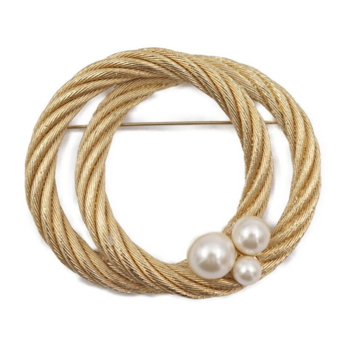 Dior Christian Dior Brooch Metal Fake Pearl Gold Pin Rope | Grailed