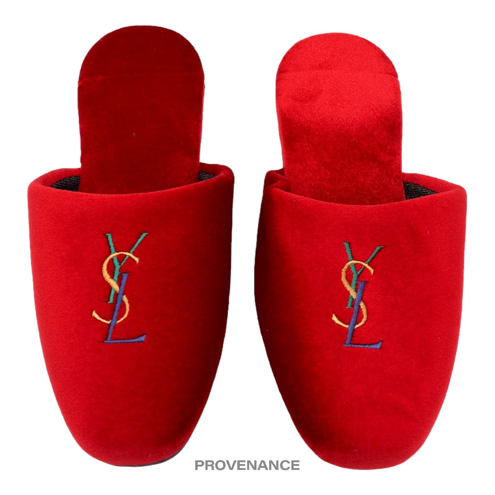 Yves Saint Laurent 🔴 Yves Saint Laurent YSL Logo Slipper - Red Velour ...