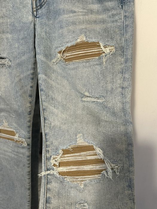 Amiri MX1 AMIRI LIGHT BLUE DENIM TAN PATCHES | Grailed