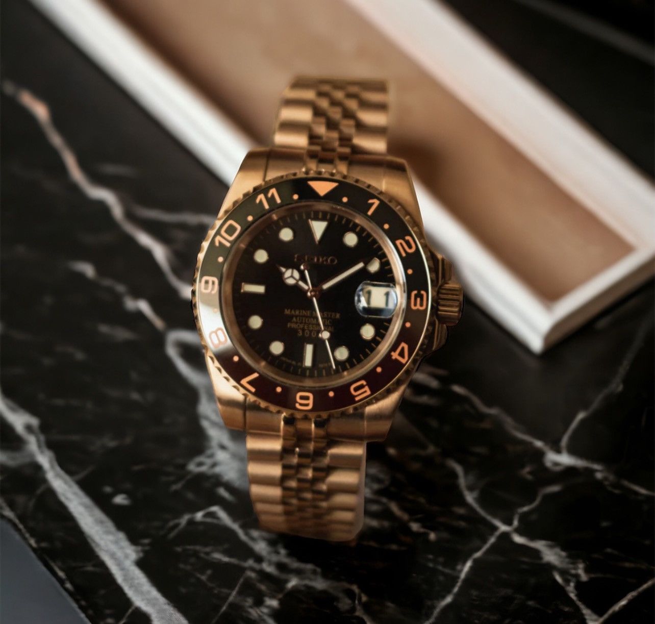 Japanese Brand × Seiko Seiko Mod GMT-Master Black Rootbeer Jubilee ...