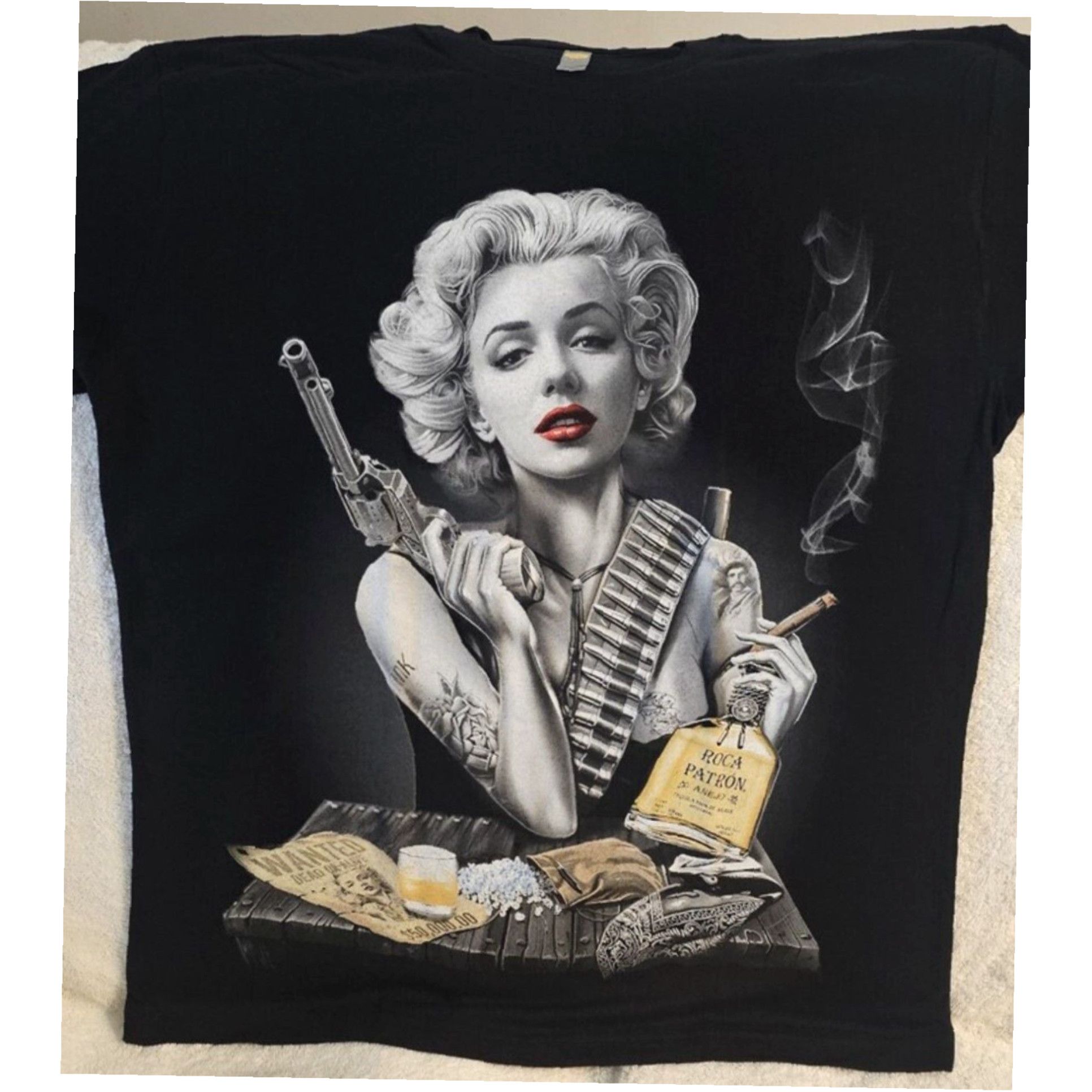 Vintage Marilyn Monroe Smoking Bullet Tequila Tattoo Gun Wanted Vintage ...