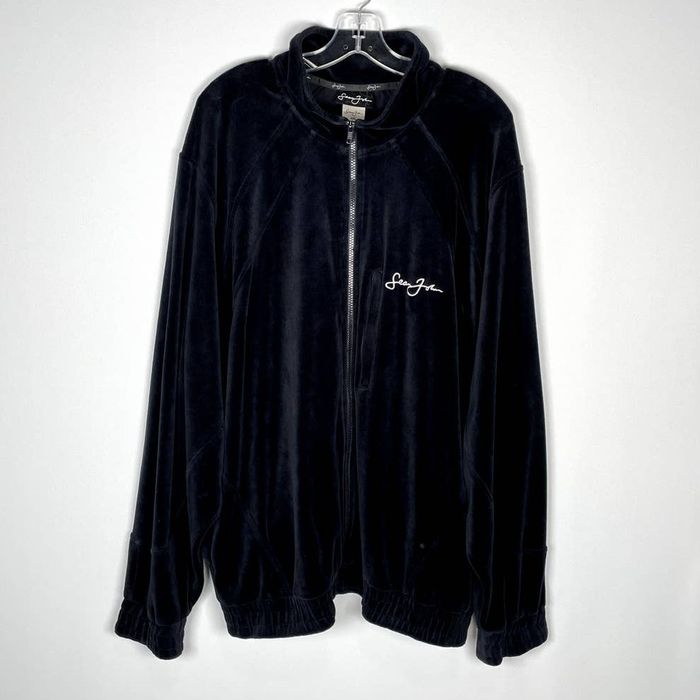 Sean John VTG Sean John Embroidered Black Velour Full Zip Track Jacket ...