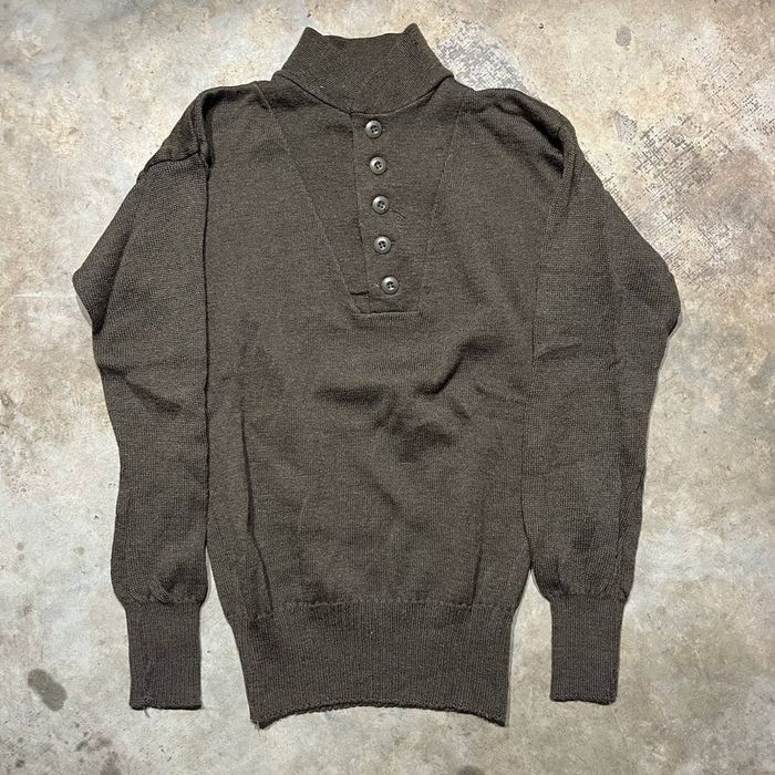 Vintage Vintage 80s Military Green Wool Henley Sweater Grailed