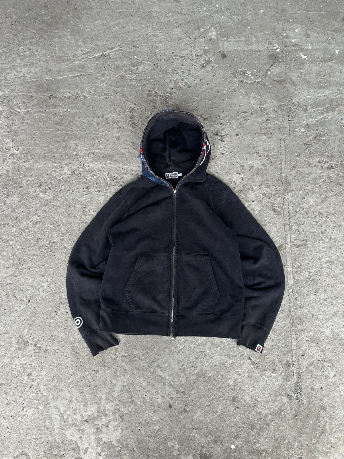 Bape BAPE distressed blue camo x black shark full zip hoodie ape | Grailed