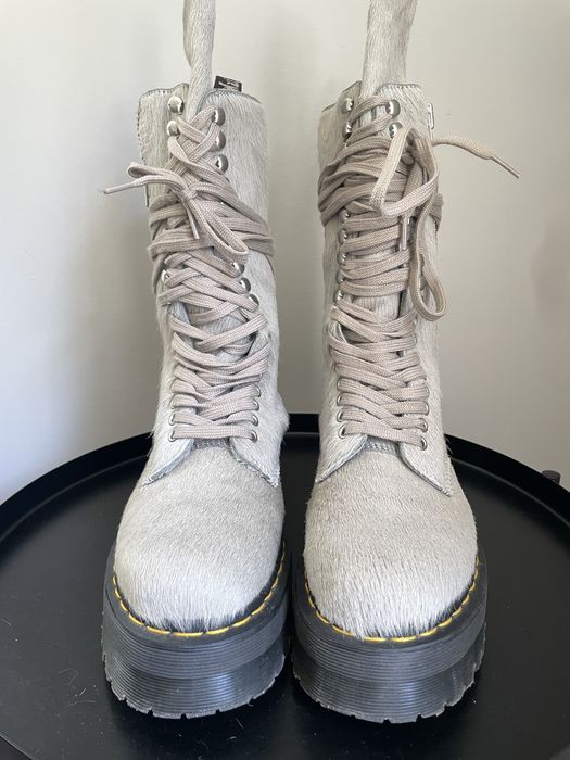 Rick Owens Rick Owens X Doc Martens Grey Pony Hair Boots | Grailed