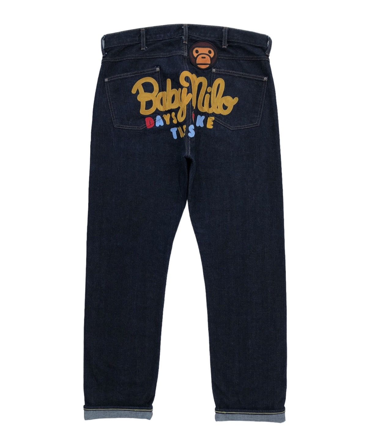 Bape 🔥RARE🔥Embroidery A Bathing Ape Baby Milo Rainbow Denim Pant | Grailed