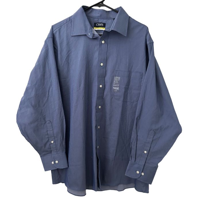Chaps NEW Chaps Mens Shirt Neck 17.5 XL Extra Large Blue Regular F ...