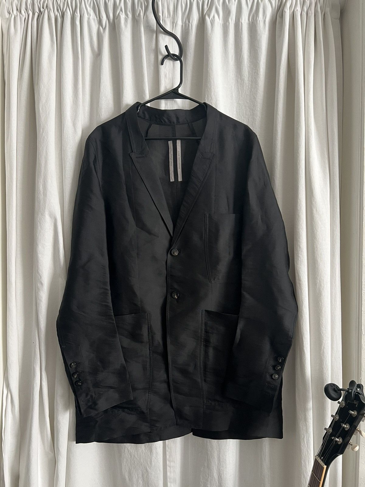 Rick Owens Silk M L 48 50 52 long blazer light coat backstrap fogpocket ...