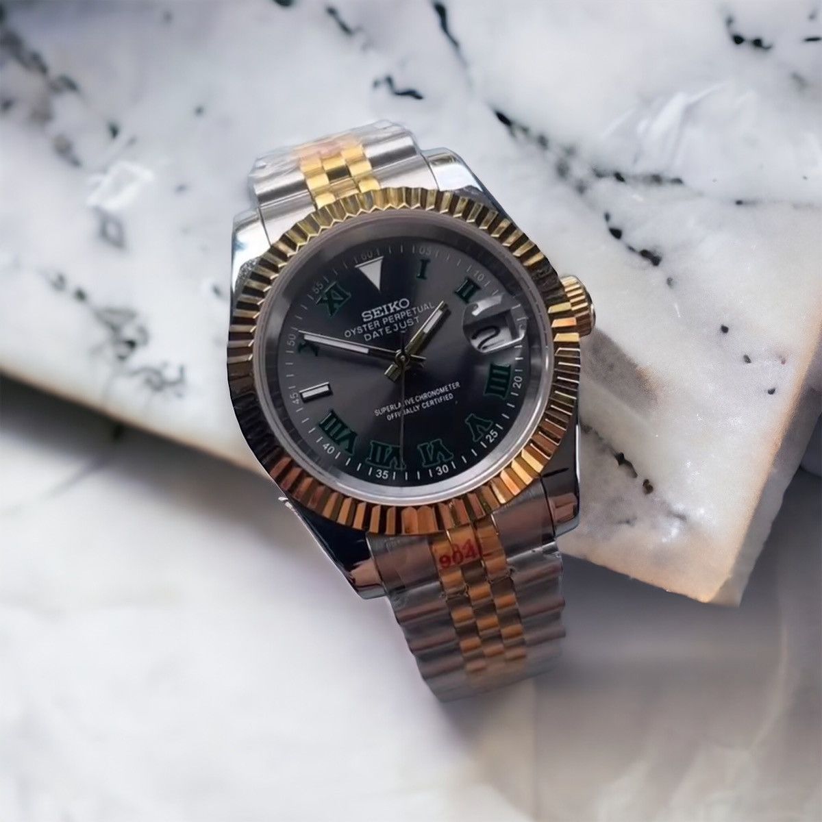 Japanese Brand × Seiko Seiko Mod Datejust Wimbledon Dial Gold Steel ...