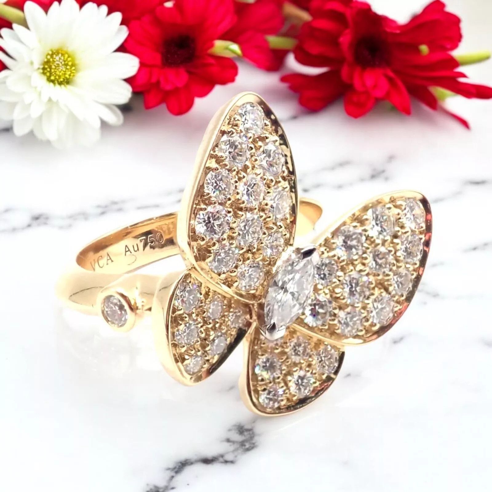 Cartier 18k Yellow Gold Diamond Two Butterfly Ring Cert. | Grailed