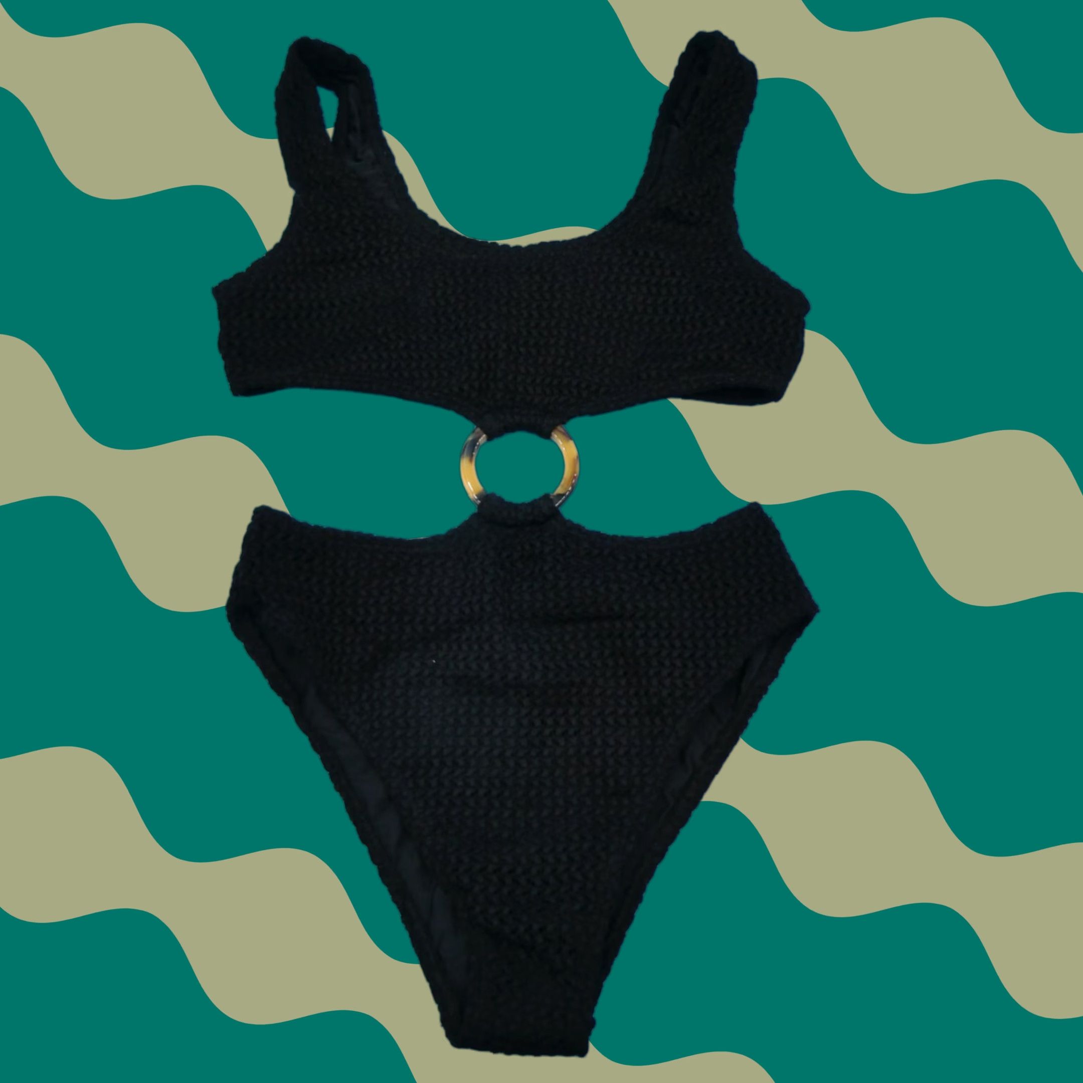 Vintage Montce Swimsuit One Piece Medium Black Crochet KY Wide Straps ...