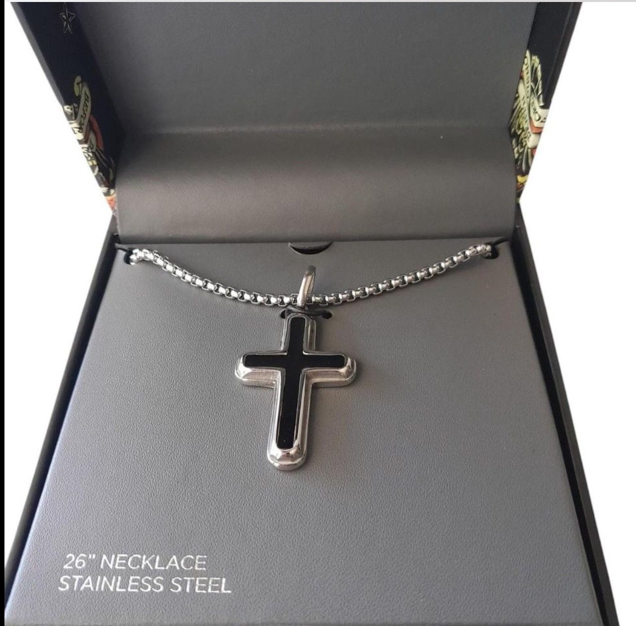 Ed Hardy Ed Hardy Cross Pendant Slim Box Chain Necklace | Grailed