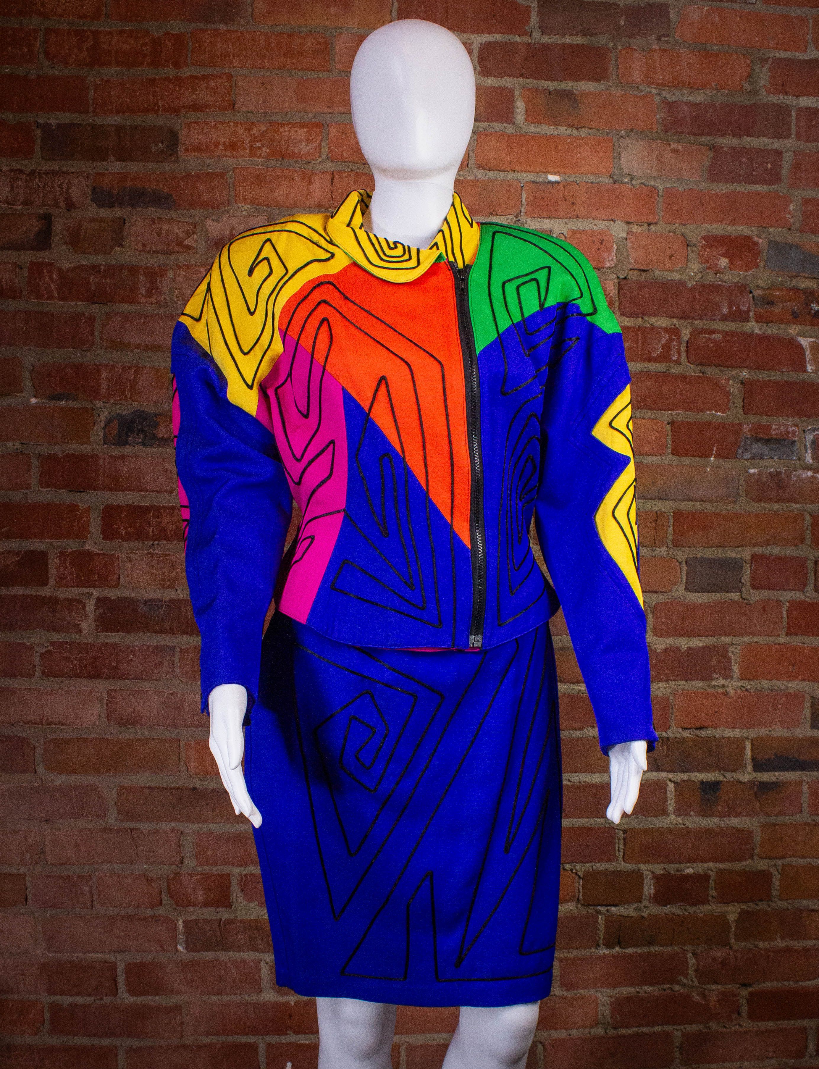 Vintage Vintage Cache Neon Abstract Skirt and Jacket Set 80s | Grailed
