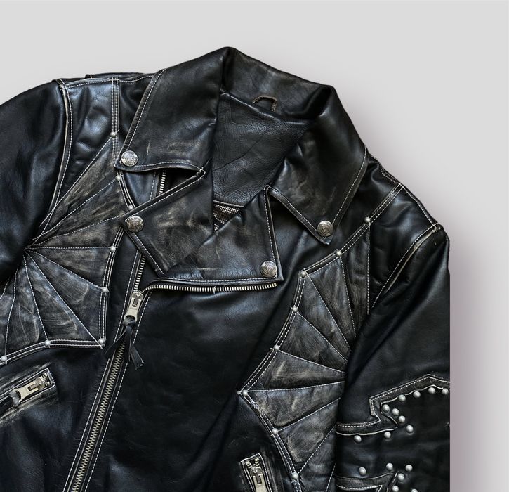 Vintage Distressed Motorcycle Leather Biker Vampire Jacket Route 66 ...