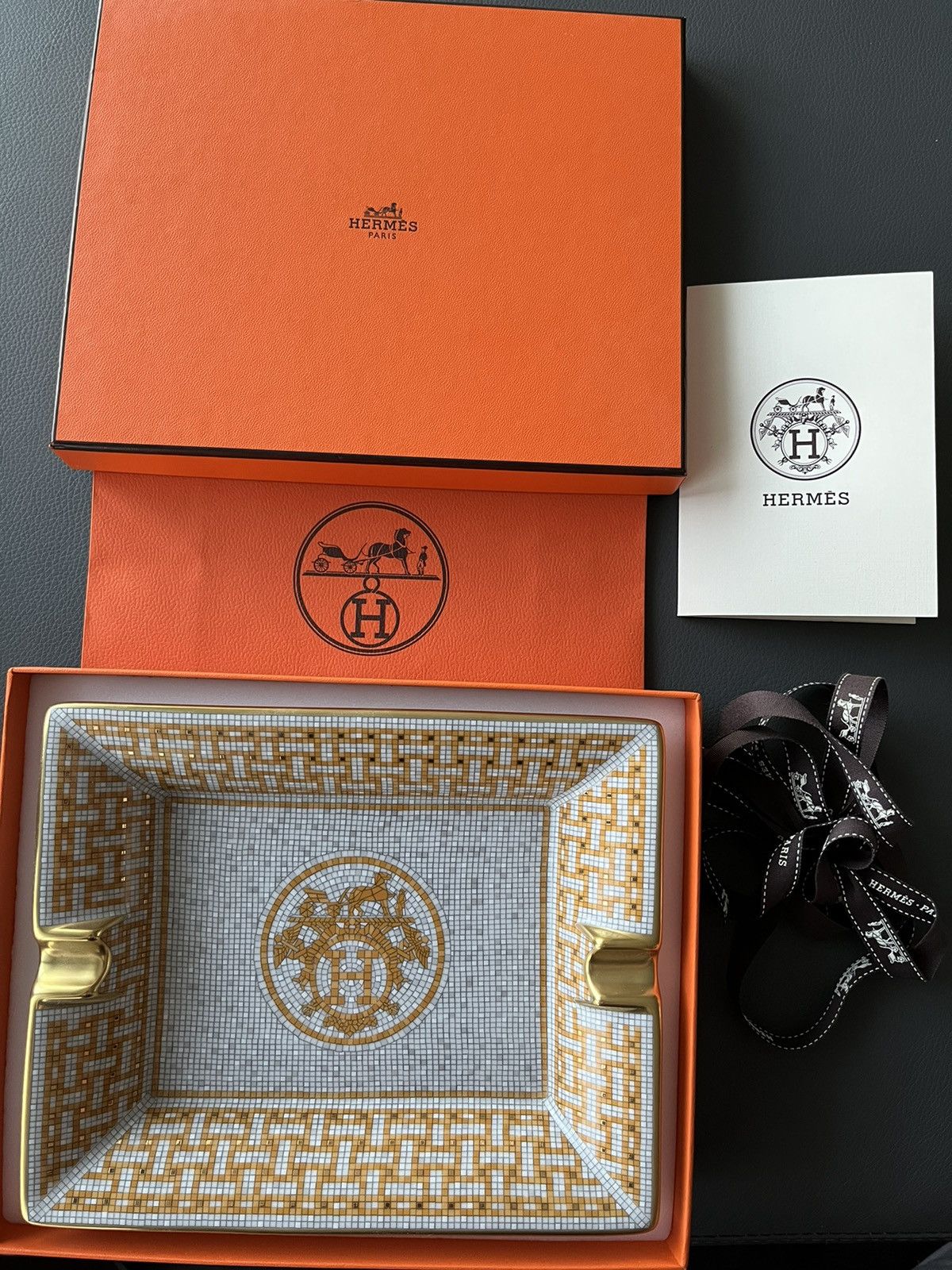 Hermes Rare Brand New Hermes H Logo Mosaique Au 24 Gold Ashtray | Grailed