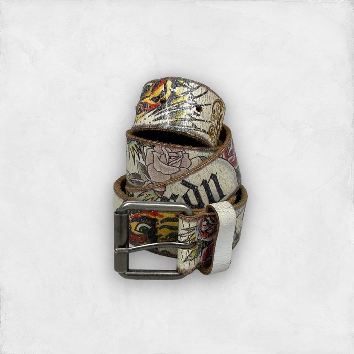 Ed Hardy Ed Hardy White Tiger Logo Genuine Distressed Leather Belt L ...