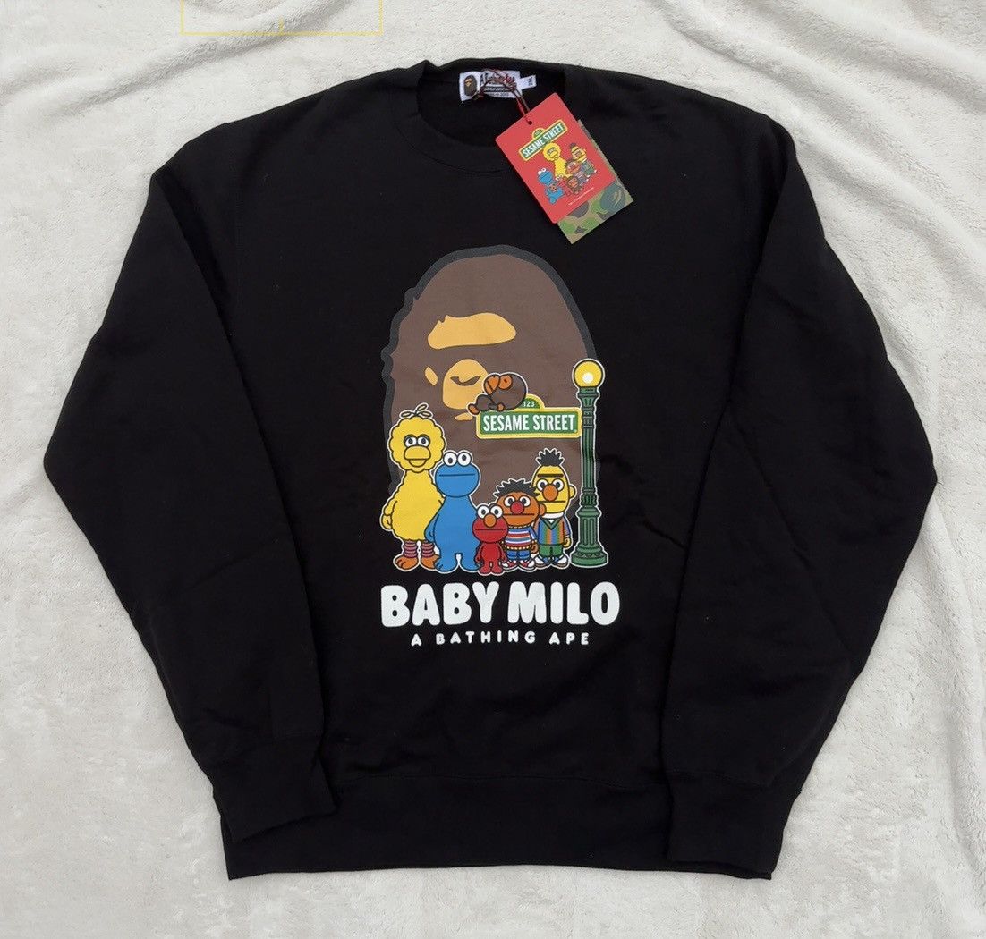 Bape Bape x Baby Milo x Sesame Street Collection Black Crewneck | Grailed