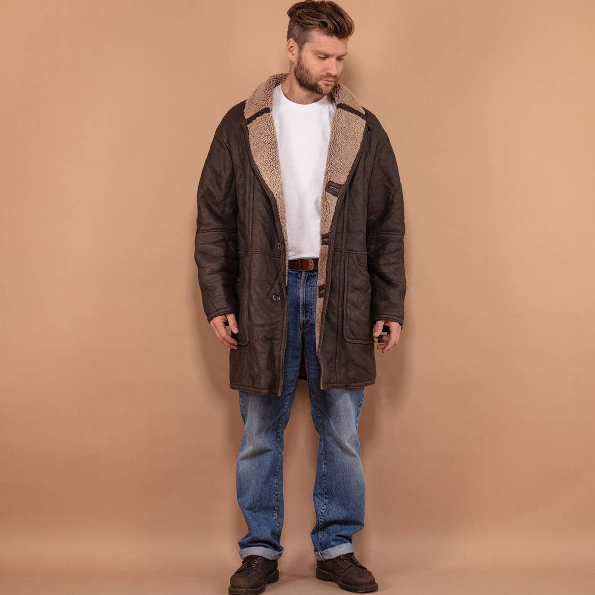 Vintage Vintage 80's Men Oversized Sheepskin Coat in Brown | Grailed