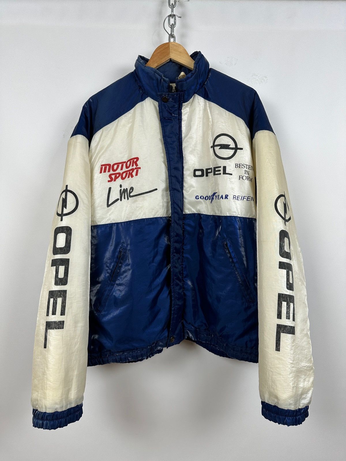 Racing × Vintage 80s Vintage Opel Goodyear Satin Racing Bomber Jacket ...