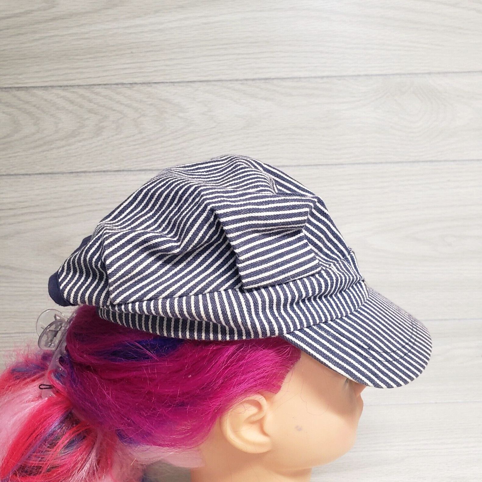 Vintage Train Conductor Hat Cap Engineer Railroad Blue White Stripe ...