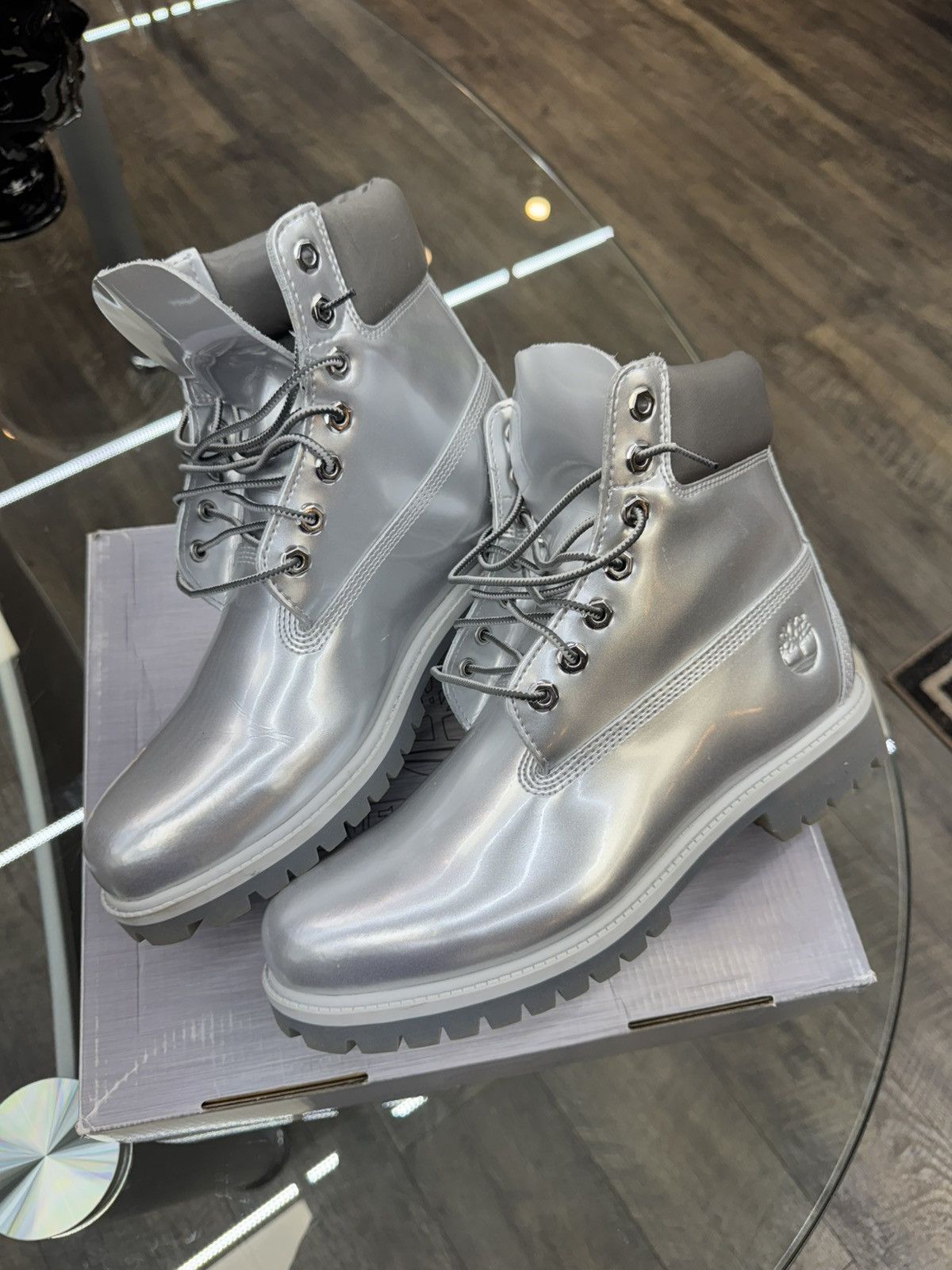 Timberland 6 INCH SILVER PATENT LEATHER BOOT 9 Grailed