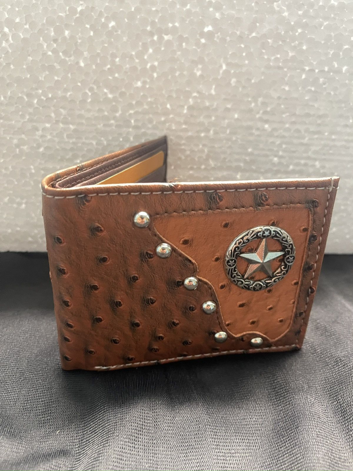 Designer Western Black Ostrich Skin Wallet With Star Emblem Bi Fold ...