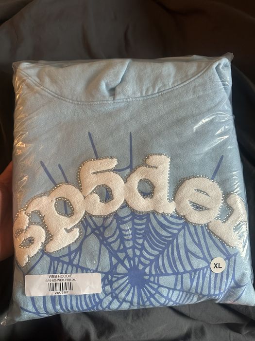 Designer Sky blue Rhinestone spider hoodie | Grailed