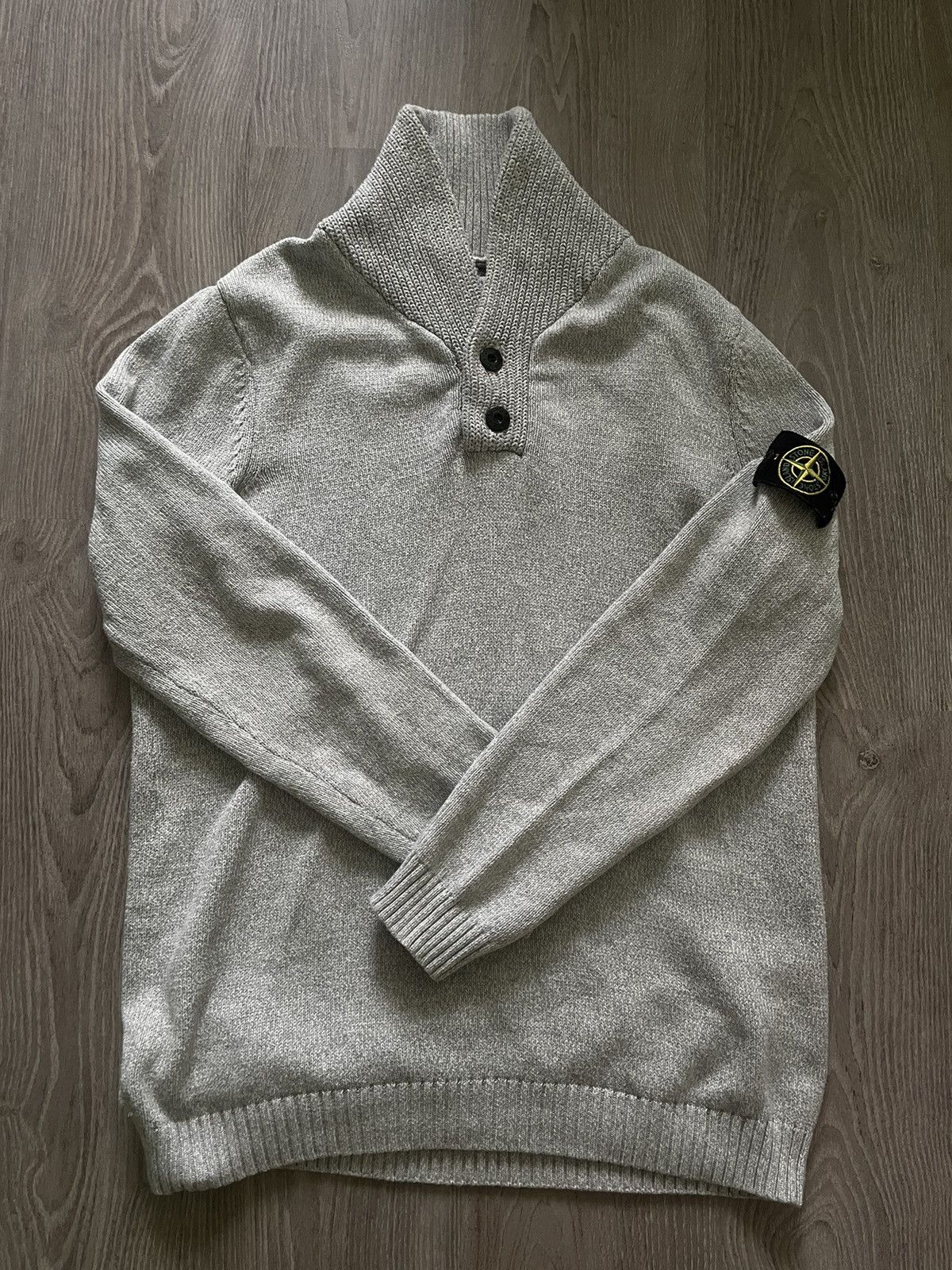 Luxury × Stone Island Stone Island Grey Knitwear Sweater 1/2 Zip Button ...
